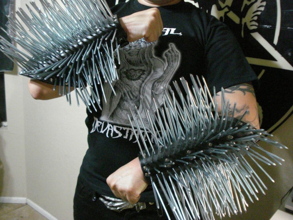 LEATHER NAILED GAUNTLET.BLACK METAL.SATANIC WARMASTER